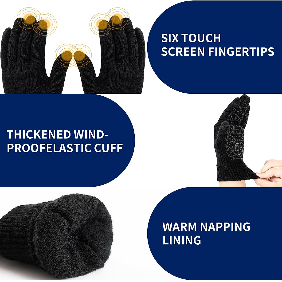 Pleneal 2 Pairs Winter Gloves for Men Women - Upgraded Touchscreen Knit Gloves, Anti-Slip Thermal Gloves, Elastic Cuff