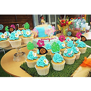 30 Pcs JeVenis Glittery Moana Inspired Cupcake Toppers Moana Cake Toppers Hawaiian Birthday Party Decoration for Tropical Luau Summer Party Baby Shower Wedding