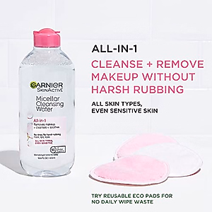 Garnier SkinActive Micellar Water for All Skin Types, Facial Cleanser & Makeup Remover, 13.5 fl. Oz, 1 count (Packaging May Vary)