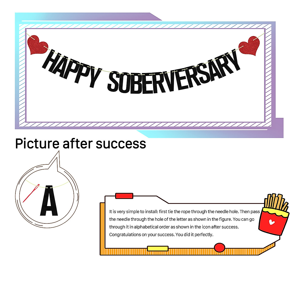 Happy Soberversary Banner, Happy Sober Anniversary Decorations, Happy Sobriety, Perfect for the Celebration of Lengths of Sobriety and Recovery Birthdays Black Red Glitter