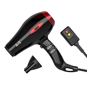BERTA 1875W Professional Salon Hair Dryer Negative Ionic Blow Dryer, 2 Speed 3 Heat Settings Cool Button with AC Motor, Concentrator Nozzle & Diffuser