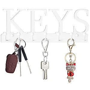 HLWDFLZ Key Holder for Wall - Wall Mounted Key Hangers with 7 Key Hooks, Wall Decorative Organizer Rack for Entryway Mudroom Front Door Kitchen Hallway Office 10 X 4 inches (White Keys)