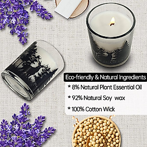 Scented Candles Gifts for Him/Her，Stress Relief Relax Gifts for Women/Men，Lavender Candle Soy Wax Aromatherapy Candles ，7.5 Oz Candle with Tree Deer Decal，Forest Landscape Shadow Glass Jar Candle