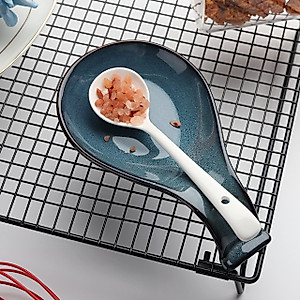 Ceramic Spoon Rest for Stove Top Spoon Holder for Kitchen Counter Utensil Holder for Ladle Tong Forks Coffee Spoon Rest (Blue)