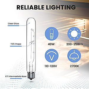 Bonlux 40 Watt T6.5 Refrigerator Light Bulb Dimmable, T6.5 Appliance Bulb Refrigerator E17 Intermediate Base T6.5 Tubular Light Bulb 5.4In T6.5 Exit Sign Light Bulbs Warm White 2700K (8-Pack)