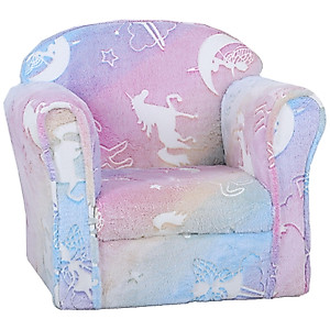 Qaba Kids Sofa Chair, Toddler Sofa with Glow in The Dark Fairy Design & Wooden Frame, Upholstered Baby Sofa for 18-36 Months for Bedroom, Livingroom, Playroom, Kid Room, Multicolor