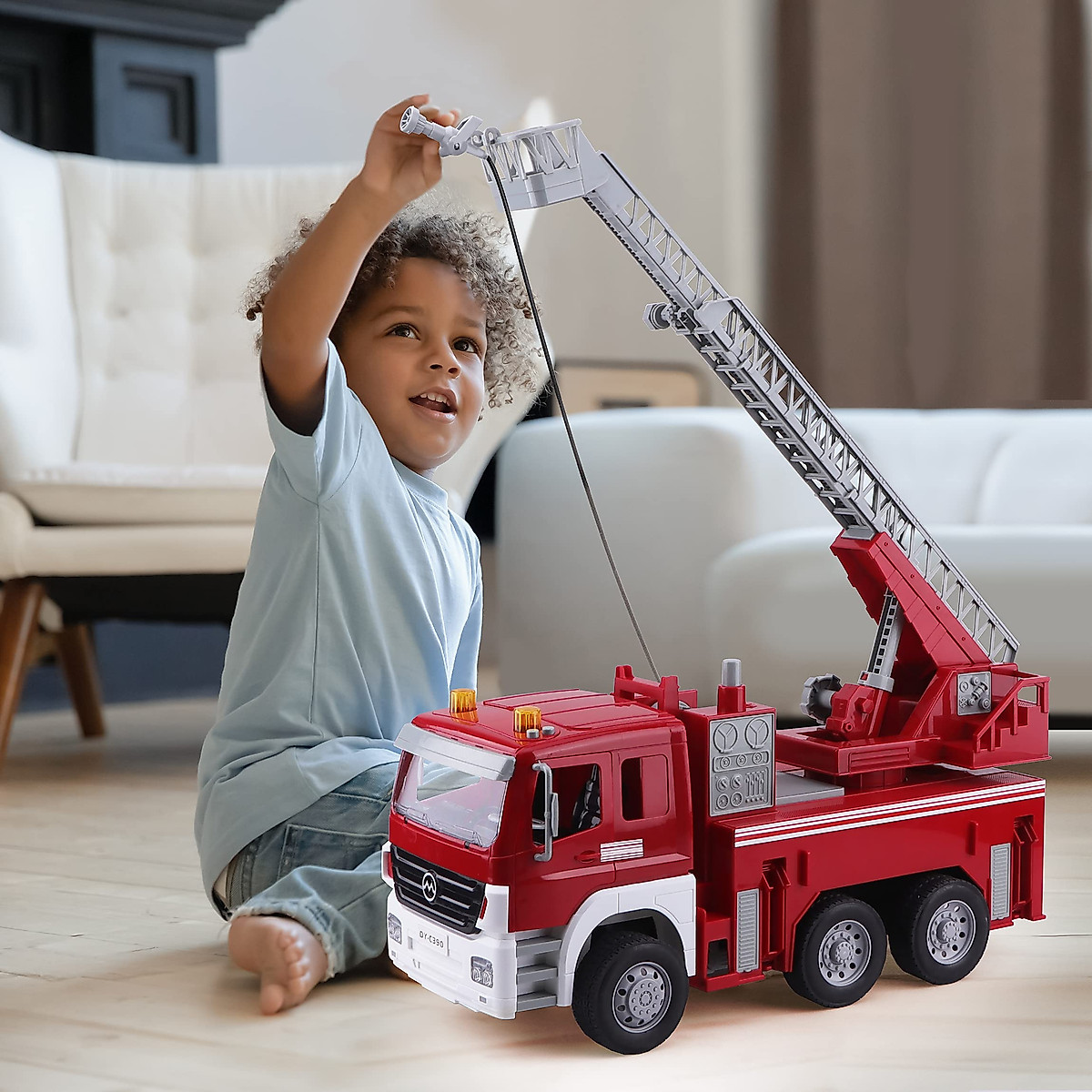 Toy Trucks for Toddlers – Trucks for 3 Year Old Boys and Girls – Deluxe Fire Truck Toy for Kids – Lights and Sound Effects – Cab Tilts and Button Roofs – Ideal for Birthday, Outdoor Play