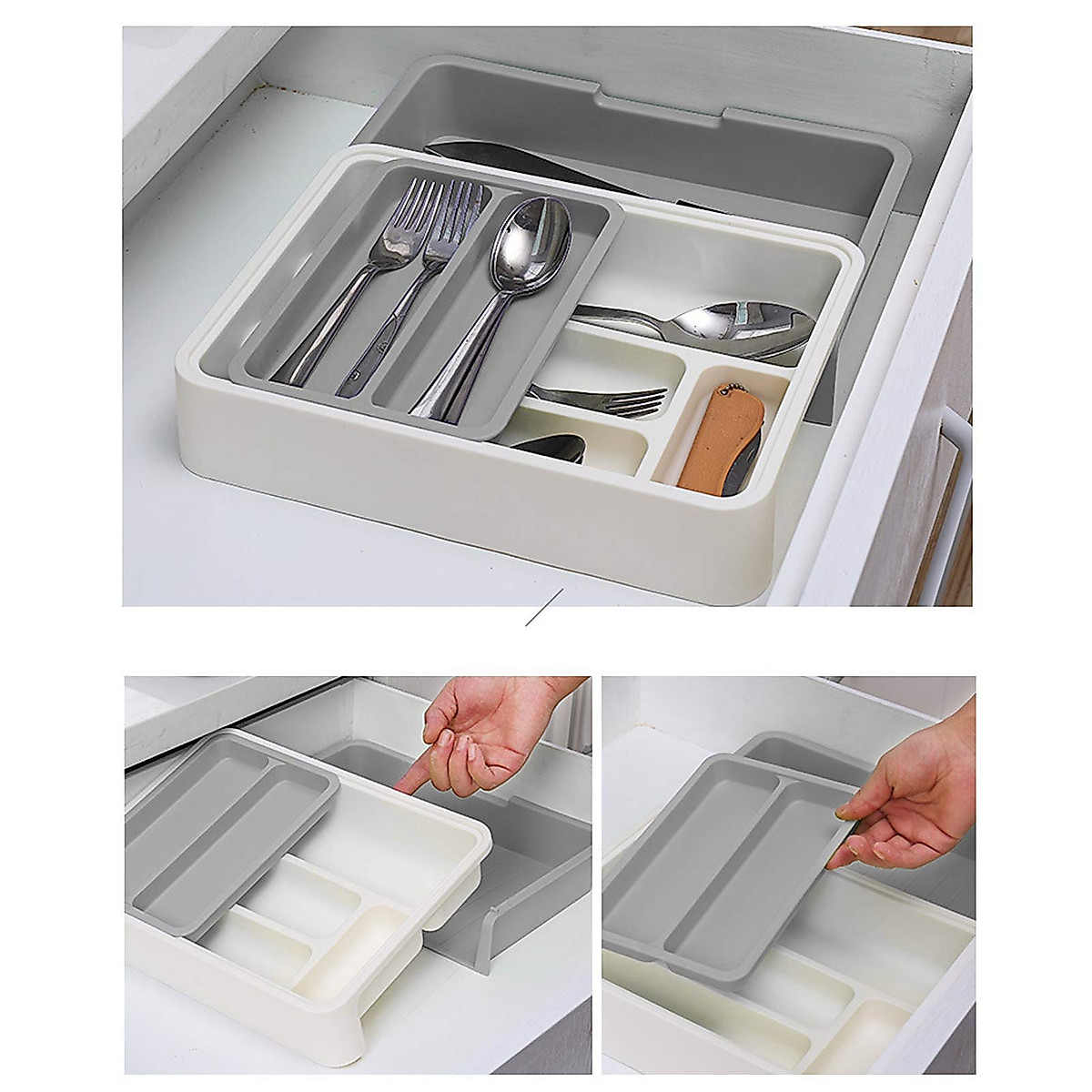 Hyuduo Utensil Drawer Organizer, Expandable Adjustable Kitchen Drawer Organizer For Utensils, Compartment Tidy Drawer,storage box storage box