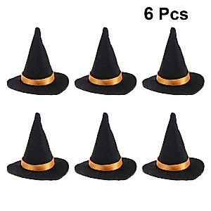 6pcs Mini Felt Witch Hats Handmade Wine Bottle Decor for Halloween Party Favors DIY Hair Accessories Crafts (Red)
