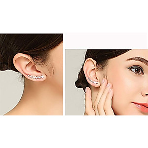 7 Crystals Ear Cuffs Hoop Climber S925 Sterling Silver Earrings Hypoallergenic Earring