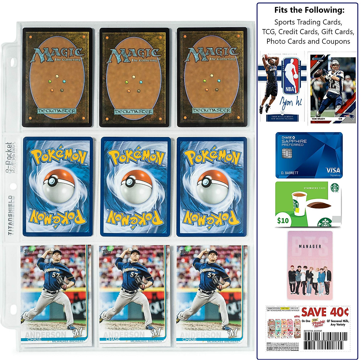 TitanShield Premium 9-Pocket 9 Pocket 100 Pages of Card Sleeves for Trading Card Binder, Baseball Card Binder, Pokemon Card Sleeves and Baseball Card Sleeves