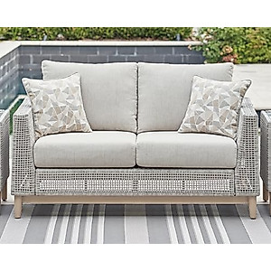 Signature Deisgn by Ashley Seton Creek Outdoor Loveseat with Cushion, 59" W x 37" D x 36" H, Light Brown & Light Gray