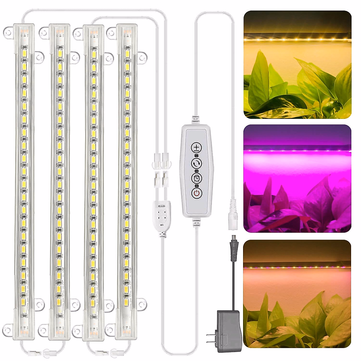 Grow Light for Indoor Plants Abonnyc 96 LEDS Plant Grow Light Strips 10 Inch Warm White Light & Red Light Full Spectrum with Auto On/Off Timer Sunlike Small Grow Lamp for Hydroponics Succulent, 4 Bars