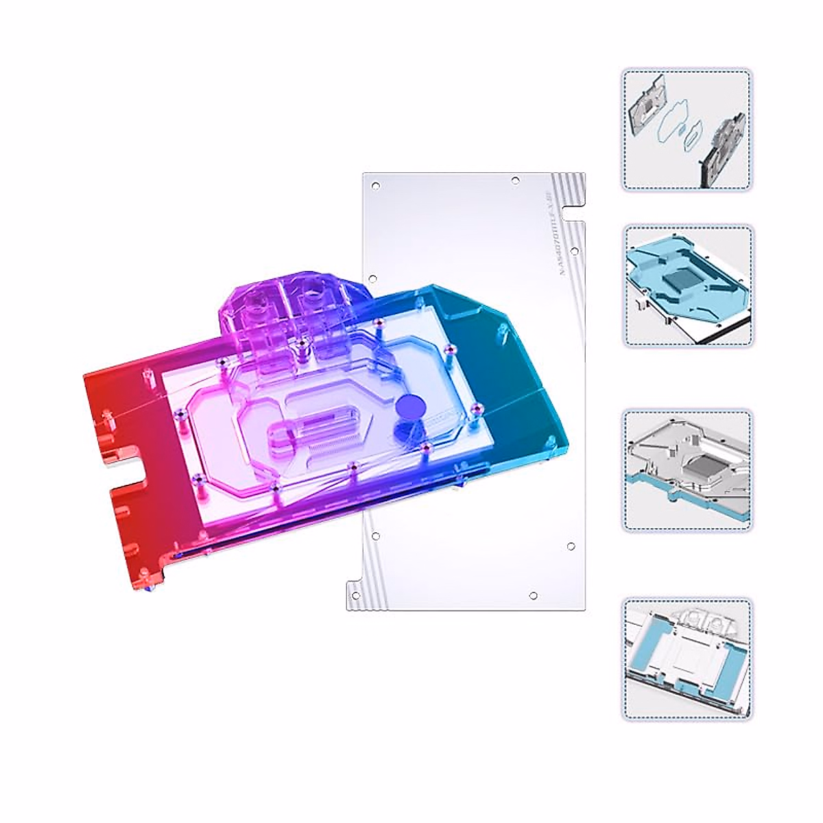 Copper GPU Water Cooling Block GPU Waterblock Graphics Card Water Cooling Block for Asus Tuf GeForce RTX 4070 Ti 12G Gaming (5V ARGB LED GPU Block with White Backplate)