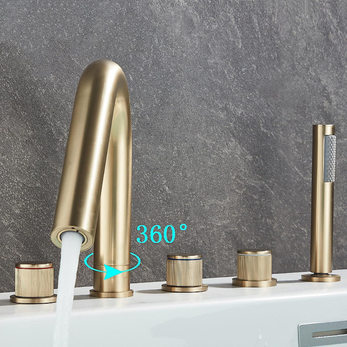 Bath Mixer Taps 5-Hole Bath Taps with Shower Attachment Brass 360° Rotation Bathtub Faucet with Pull Out Sprayer Mixer Tap/Black
