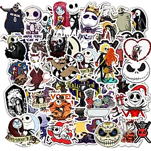 Nightmare Before Christmas Stickers, Halloween Theme Stickers 50 Pcs, Cute Vinyl Waterproof Stickers Decal for Laptop, Water Bottles, Notebooks, Skateboard and Guitar