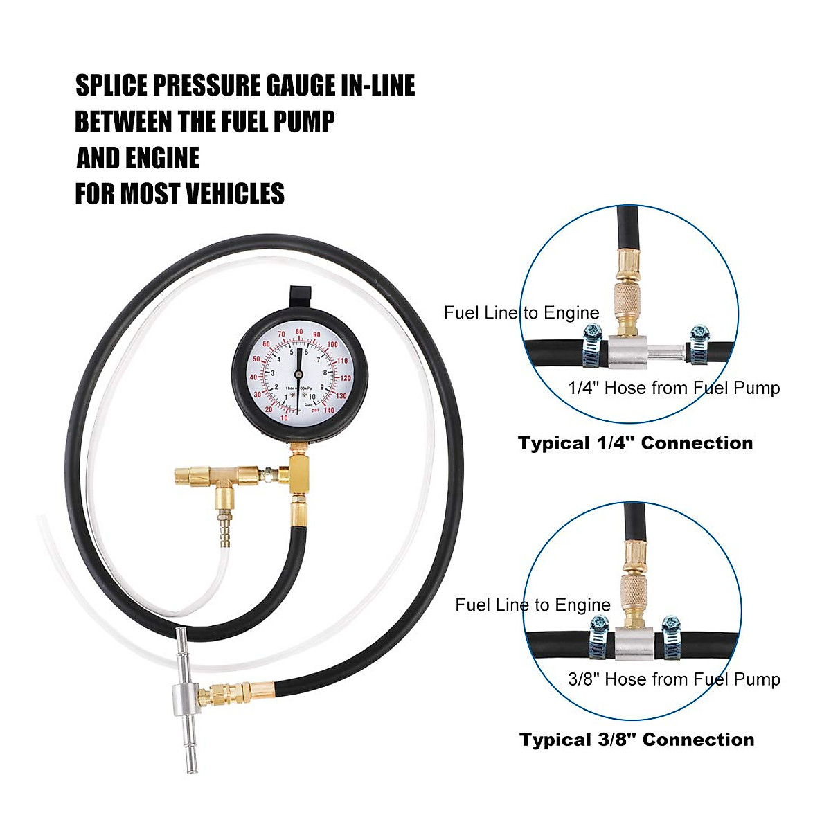 JIFETOR Fuel Injection Pump Pressure Tester Gauge Kit, Car Gasoline Gas Fuel Oil Injector Test Manometer Tool Set 0-140PSI, Universal for Auto Truck SUV Motorcycle ATV RV SUV