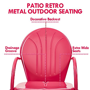 Marcytop Outdoor Bistro Set, 3 Pieces Retro Metal Porch Furniture Set, All-Weather Patio Bistro Set, 2 C-Spring Metal Chairs and Round Side Table for Porch, Garden, Lawn and Balcony, Rose