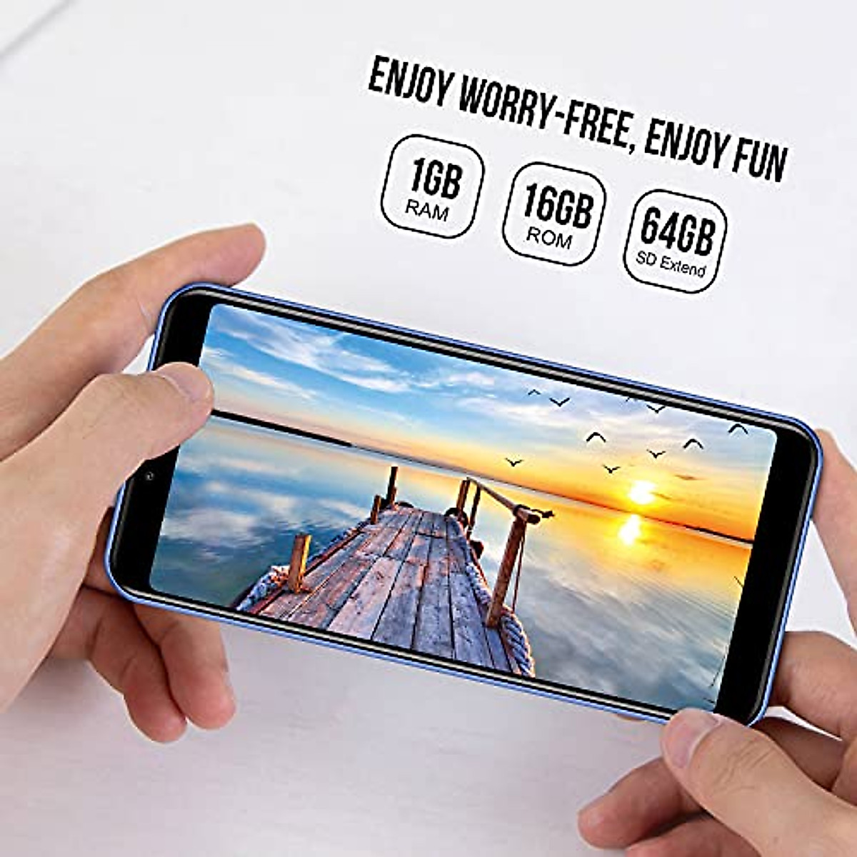 KXD 6C Cell Phone 4G Android Phones Unlocked 5.5" Full-Screen Phone 8MP Camera Smartphones Face ID 2500mAh Battery 16GB ROM with 64GB Expandable Memory Mobile Phones US Version (Blue)