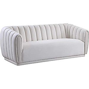 Meridian Furniture 674Cream-S Dixie Collection Modern | Contemporary Velvet Upholstered Sofa with Deep Channel Tufting, 84" W x 37" D x 32.5" H, Cream