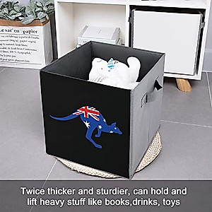 Australia Flag Kangaroo Foldable Storage Bins Printd Fabric Cube Baskets Boxes with Handles for Clothes Toys, 11x11x11