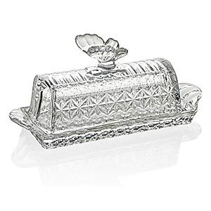 Bezrat Glass Butter Dish | Premium Butter Dish with Lid and Easy Grip Handle | Easy to Use and 100% Food Safe - Dishwasher Safe | Butterfly Addition