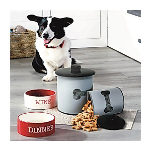 Define Marvelous 2pc Set Dog Treat Container with Lid, Round Tin Dog Treat Storage Jar for Countertop (Bone)