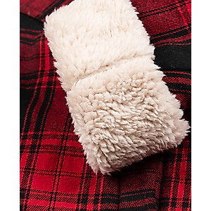 ThCreasa Flannel Shirt Jacket Women with Hood, Buffalo Plaid Sherpa Fleece Lined Button Up Hooded Flannel Jacket Women Red M