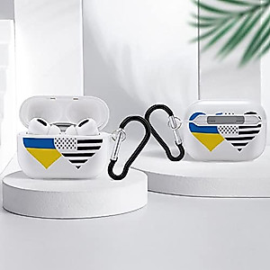 Ukraine Flag and American Flag Printed Bluetooth Earbuds Case Cover Compatible with AirPods Pro Protective Box with Keychain