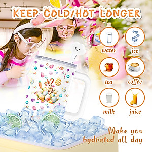 winiwo 40 oz Easter Tumbler with Handle and Straw, Easter Gifts for Kids, Rabbits Lover, Bunny Insulated Tumbler for Hiding Candy Chocolate Eggs, Stainless Steel, Available Gift Wrapping (White)