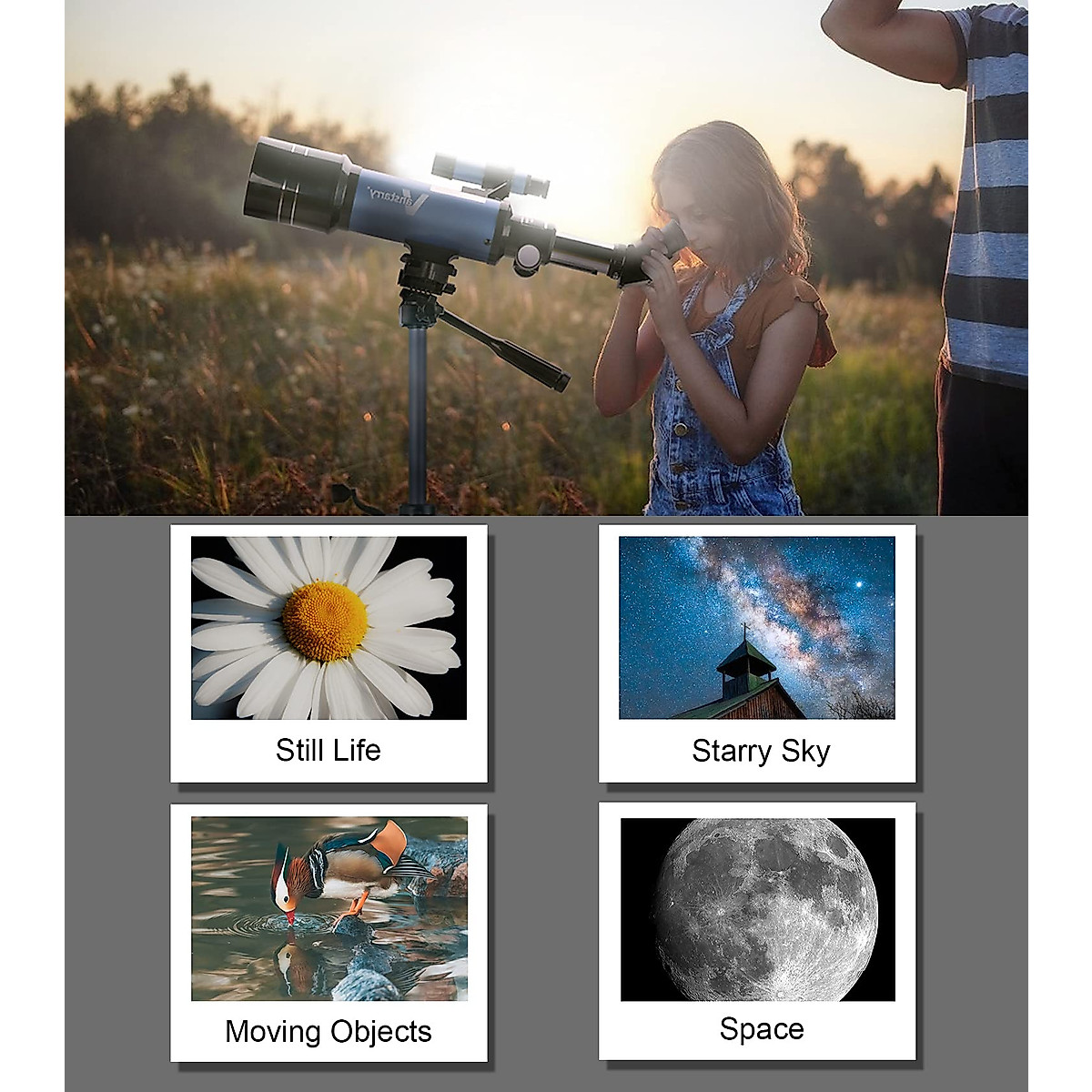 Vanstarry Telescope, 70mm Aperture 400mm AZ Mount Astronomical Refractor Telescopes for Kids Astronomy Beginners, Adjustable Portable Travel Telescopes with Backpack