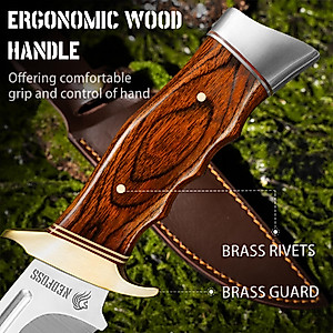 NedFoss SA78 Hunting Knife with Leather Sheath, 7" Survival Knives for Men, Outdoor Fixed Blade Knife with 440 Stainless-Steel Blade, Bushcraft Knife for Hiking