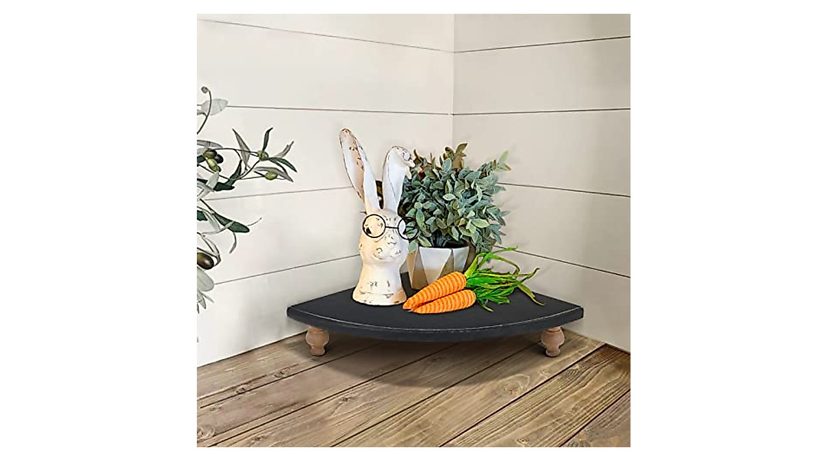 Rustic Wood Corner Counter Shelf - Farmhouse Decor