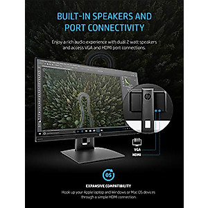 HP VH240a 23.8-Inch Full HD 1080p IPS LED Monitor with Built-In Speakers and VESA Mounting, Rotating Portrait & Landscape, Tilt, and HDMI & VGA Ports (1KL30AA) - Black