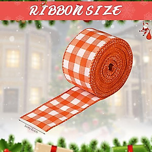 2 Inch 6.5 Yards Thanksgiving Christmas Buffalo Plaid Ribbons Rolls Wired Edge Gingham Ribbon for Crafts Bow Making Floral Wreath Garland Supplies(Orange and White)