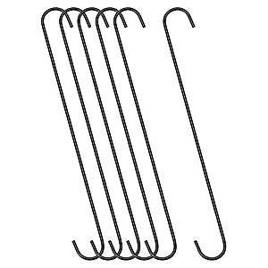 uxcell S Hanging Hooks, 16inch/400mm Extra Long Steel Hanger, Indoor Outdoor Uses for Garden, Bathroom, Closet, Workshop, Kitchen, Black, 6Pcs
