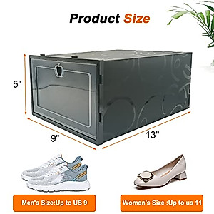 ikaufen 12 Pack Shoe Organizer Boxes, Shoe Boxes Black Plastic Stackable,Shoe Storage Bins for Closet,Space Saving Shoe Containers For Sneaker Display, Fit up to US Size 12(13”x 9.1”x 5.5”)