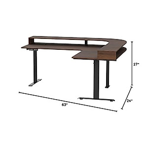 FEZIBO Triple Motor L Shaped Stadning Desk with LED Strip & Power Outrlets，63 inches Height Adjustable Stand up Corner Desk with Ergonomic Monitor Stand, Black Frame/Black Walnut Top