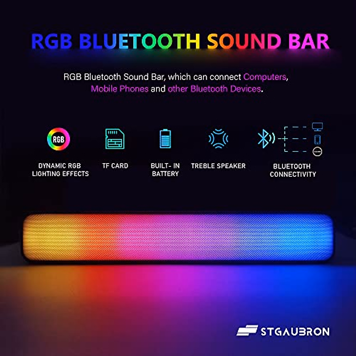 STGAubron Gaming Desktop PC Computer,Intel Core I7 3.4 GHz up to 3.9 GHz,Radeon RX 580 8G GDDR5,16G RAM,512G SSD,WiFi,Bluetooth 5.0,RGB Fanx6,RGB Keyboard&Mouse&Mouse Pad,RGB BT Sound Bar,W10H64