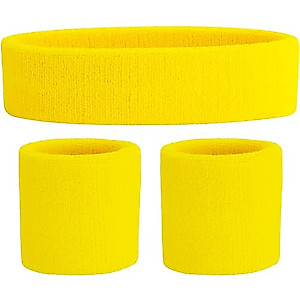 80s Sweatbands Neon Sweatbands Set Includes Pink, Blue, Yellow and Green Headband and Wristbands, Sweat Bands Headbands for Women with Matching Wristbands, Sweatbands for Women for Halloween Costumes