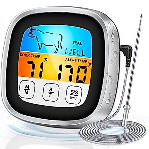 Instant Read Meat Thermometer Digital Thermometer, Professional Kitchen Cooking Thermometer for Grilling, Food Thermometer with Alarm Touch Screen IPX7 Waterproof Probe, Food Grade Material, 1 Pack