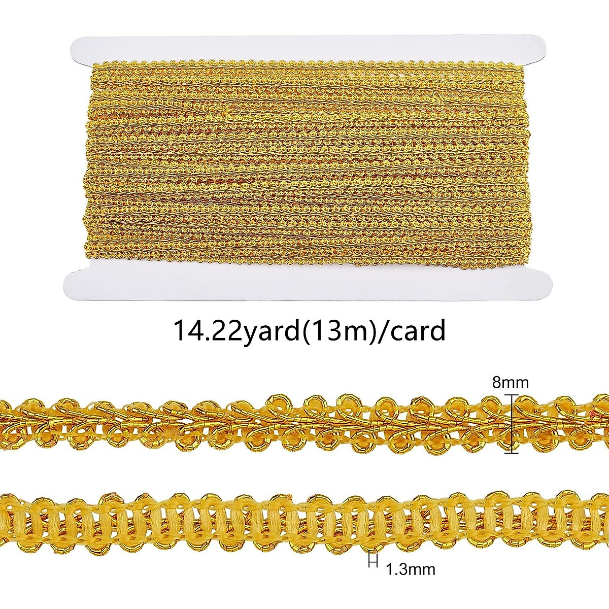 FINGERINSPIRE 14 Yards Metallic Braid Lace Trim, Flower Pattern Gold Centipede Lace Ribbon Decorated Gimp Trim for Wedding Bridal, Costume or Jewelry, Crafts and Sewing 1/4 inch(8mm) x1.3mm