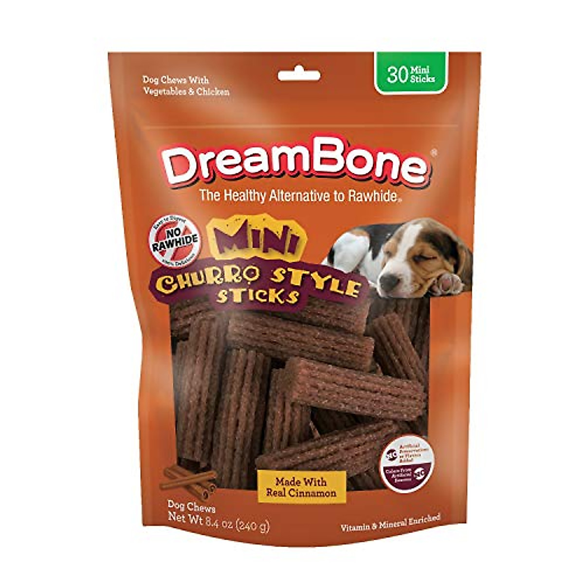 DreamBone Churro-Style Mini Sticks 30 Count, Made with Real Cinnamon, Rawhide-Free Chews for Dogs