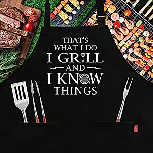 ALIPOBO Funny Grilling Aprons for Men - BBQ Cooking Apron with 2 Pockets, Adjustable Neck Strap and 40" Long Ties - That's What I Do I Grill and I Know Things