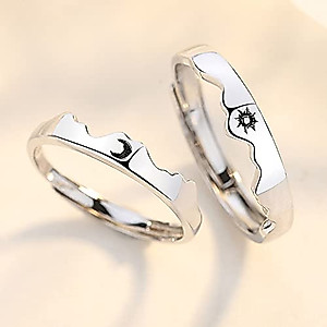 YangQian Matching Rings for Couples Promise Statement Rings for Her and Him Set Sun Moon Couple Rings Best Friend Rings for 2