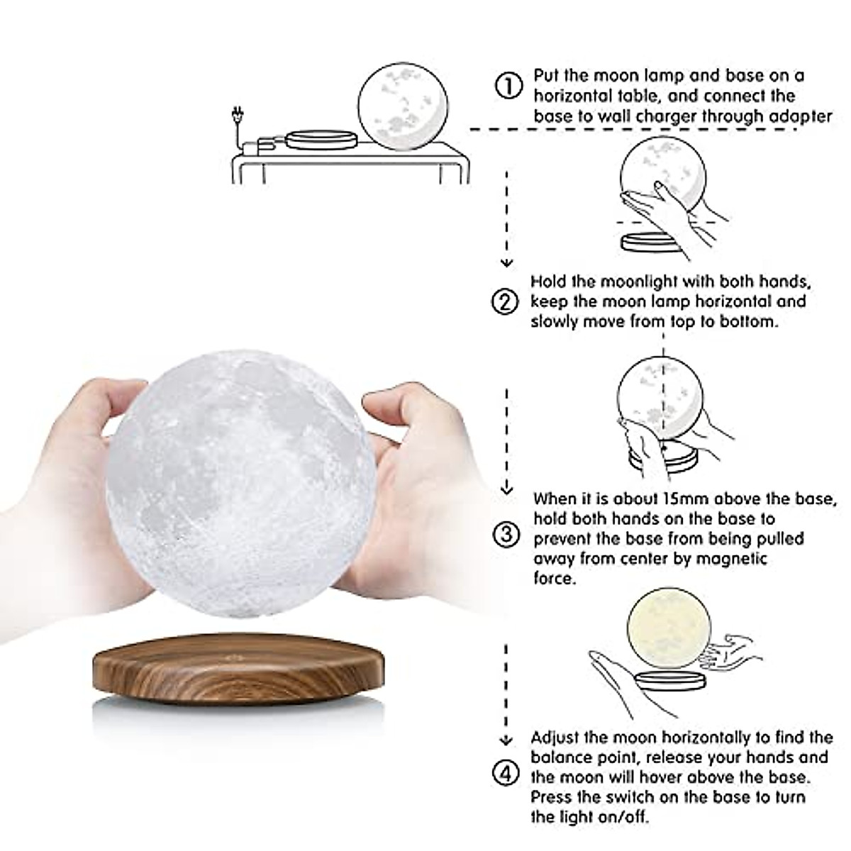 GDREAMT Levitating Moon Lamp, 18 Colors Floating and Spinning 3D Printing Moon Night Light with Magnetic Base & Remote Control LED Night Lamp Gift for Baby Girls Boys Birthday Christmas