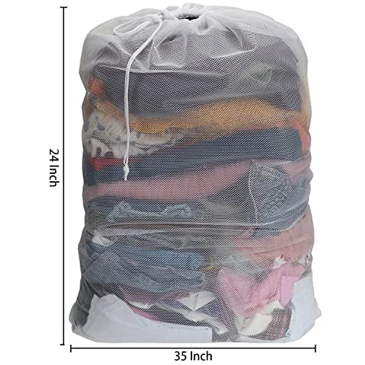 Nicunom 6 Pack Sturdy Coarse Mesh Laundry Bags, 24"x 36" Large Drawstring Laundry Bag Durable Machine Washable Storage Bag for College, Dorm and Apartment Dwellers, White