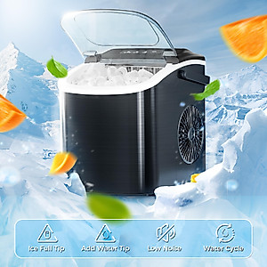 Countertop Ice Maker Antarctic Star Portable Ice Machine with Handle,Self-Cleaning Ice Makers, 26Lbs/24H, 9 Ice Cubes/6 Mins for Home Kitchen Bar Party, Stainless Steel Black