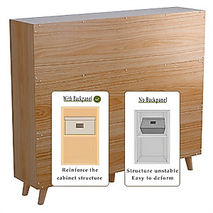 OSCHF Cubby Shelf Bookcase with Doors - Wooden 11 Cube Floor Standing Open Bookshelf with Solid Wood Legs, 3-Tier Storage Cabinet, Oak and Warm White