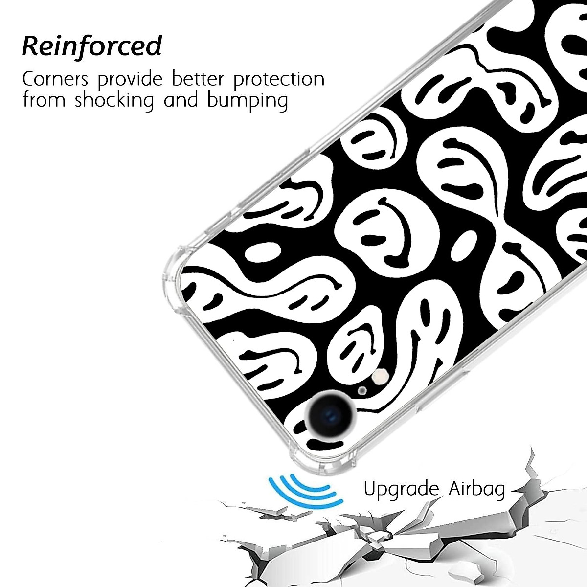 Fisgerod Black and White Smiley Face iPhone Case for iPhone XR, Trippy Aesthetic Melting Case for Girls Boys Women Men, Unique Trendy TPU Bumper Cover Case for iPhone XR, Black White